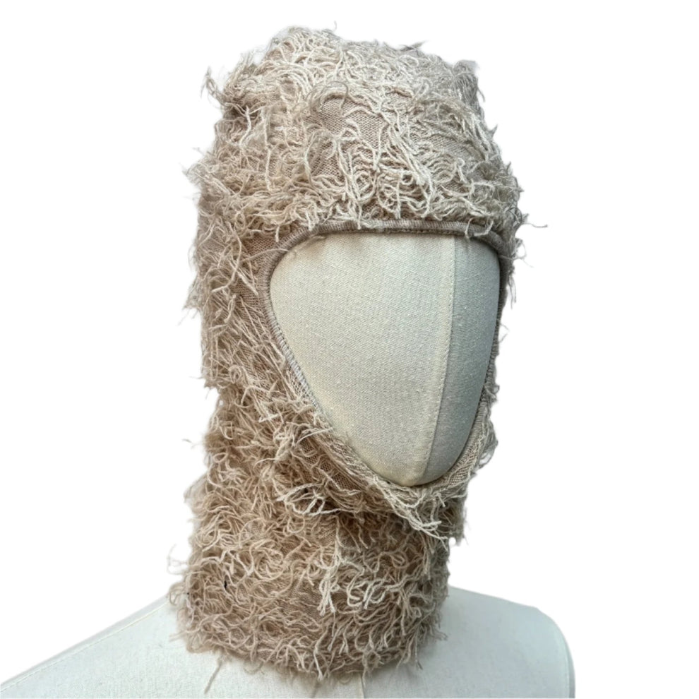 Fuzzy Shiesty Balaclava Distressed Knitted Full Face Ski Mask - Khaki ...
